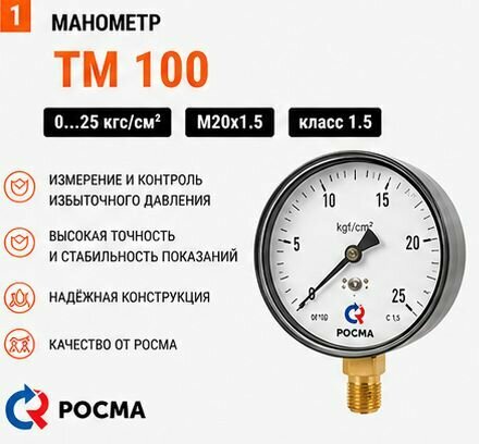 Манометр ТМ 100 (0.25кгс/см2) кл1.5 М20х1.5 - росма