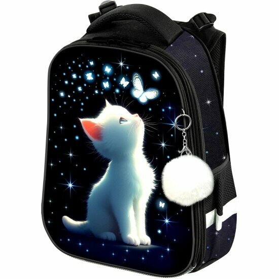 Ранец Brauberg 274392 PREMIUM White kitten 2 отделения с брелоком светящийся 38х29х16 см