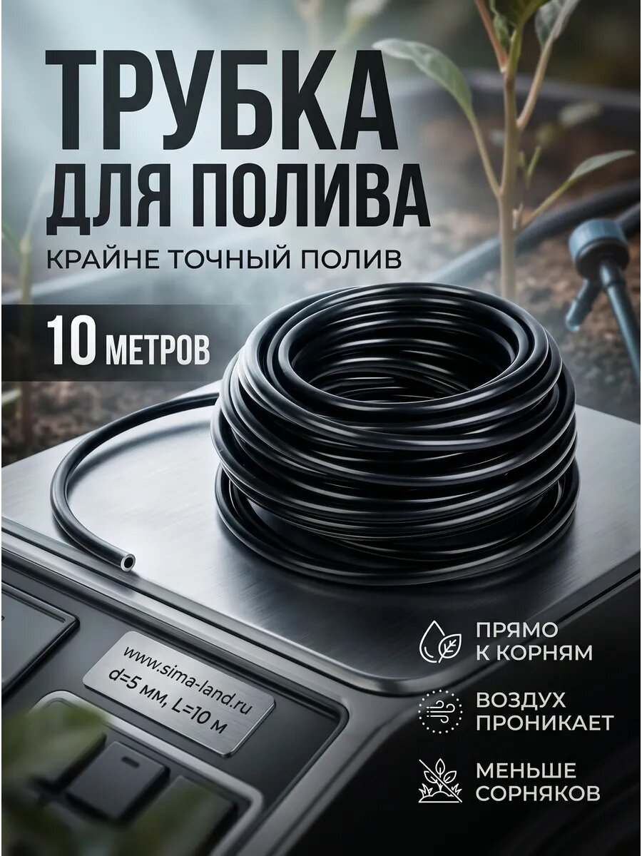 Гибкая трубка для капельного полива, 10 м
