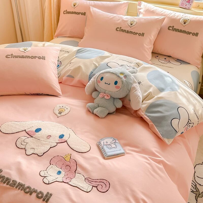 Комплект постельного белья Melody из чистого хлопка, 4 предмета, Sanrio, полностью хлопковый, для девочек, розовый,
