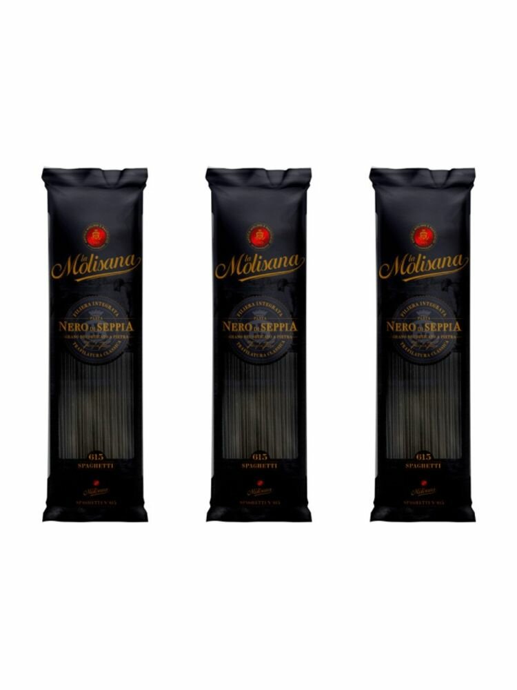 La Molisana Спагетти Nero Di Seppia №615 с чернилами каракатицы, высший сорт, 500 г, 3 шт