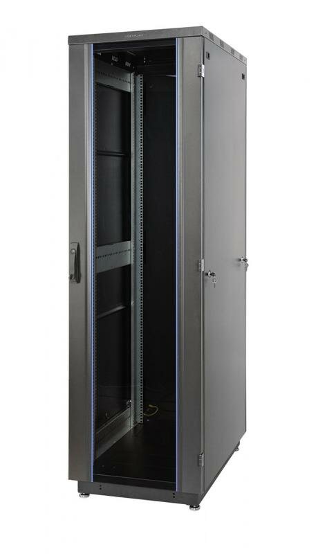 Шкаф Racknet S3000 42U 600х800 передняя дверь стекло 1-ств. задняя дверь метал. 1-ств. черн. Eurolan 60F-42-68-31BL