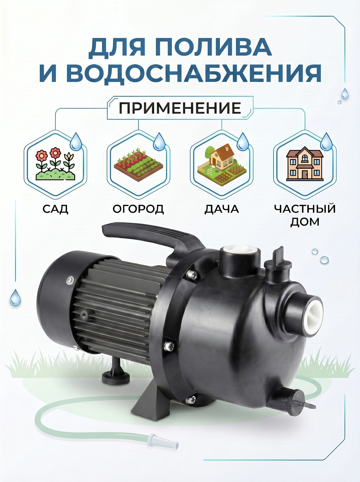 Поверхностный насос для воды GIDROX JET1002P (1000 Вт, 75 л/мин, напор 45м, глубина 8м) для дома, дачи и полива