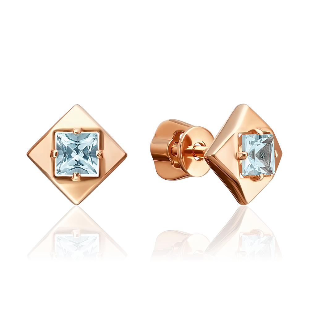 Серьги PLATINA, красное золото, 585 проба, топаз