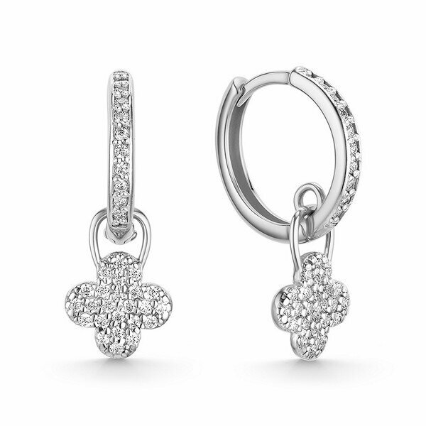 Серьги конго, серебро, 925 проба, родирование, фианит