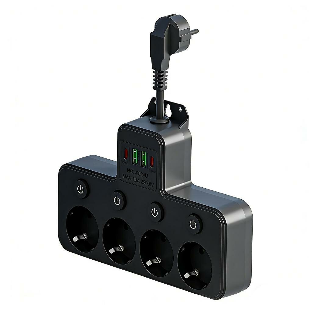Настенный USB-адаптер с двумя разъёмами USB-C, 8924U черный