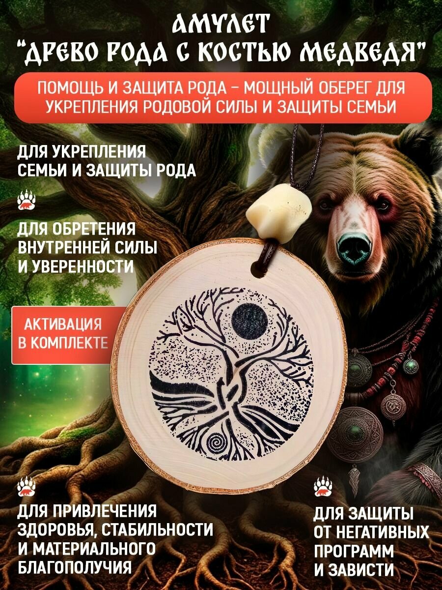 Кол осиновый Амулет для зашиты семьи "сила рода С костью медведя", помощь рода, защита семьи,(активация в комплекте)