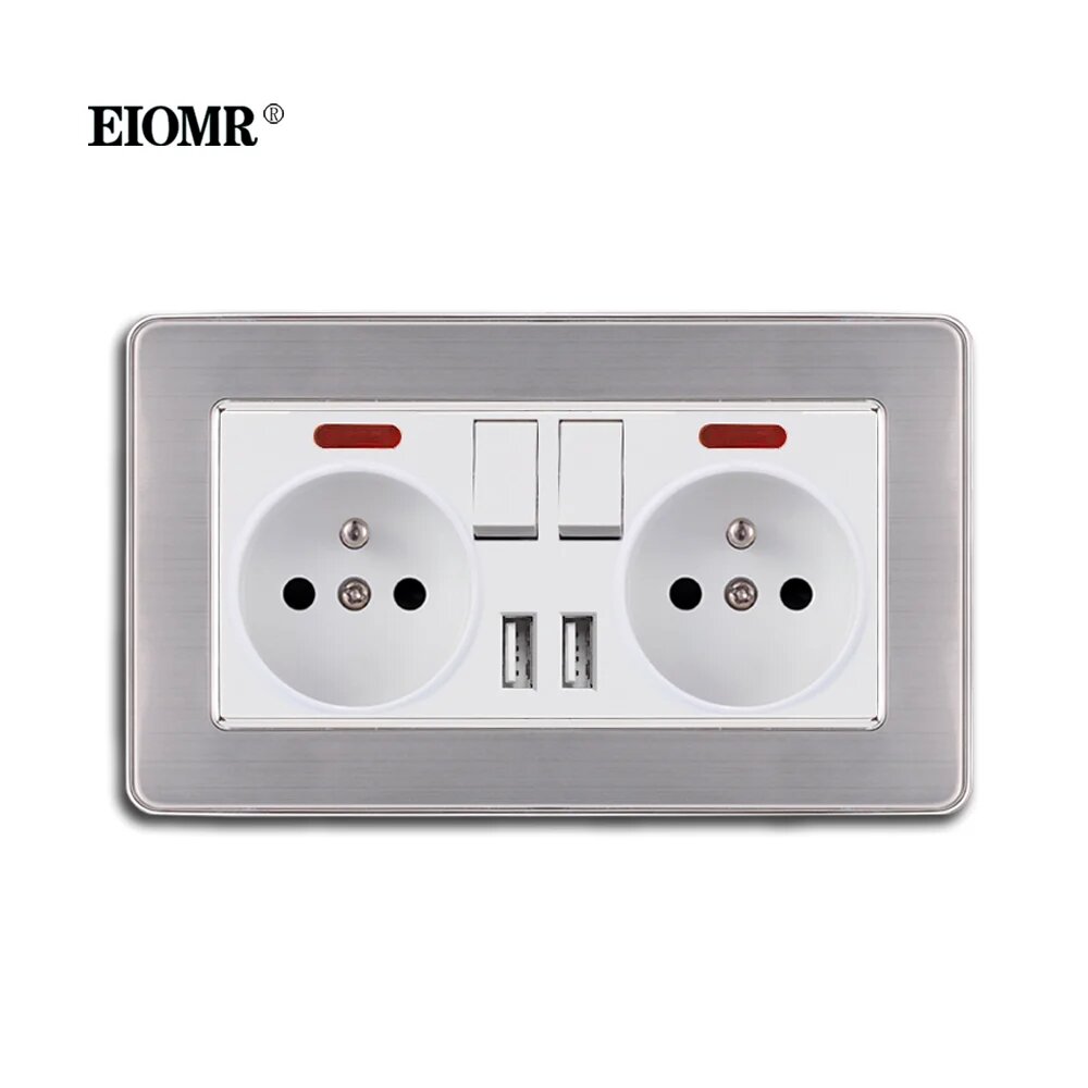 Розетка EIOMR EU с USB, G40 Stainless Steel