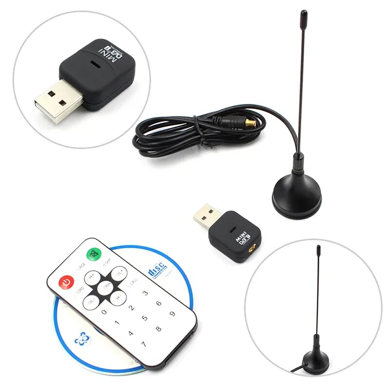 Мини DVB-T + DAB + FM ТВ-тюнер внешний USB с антенной и пультом ДУ — фото 1
