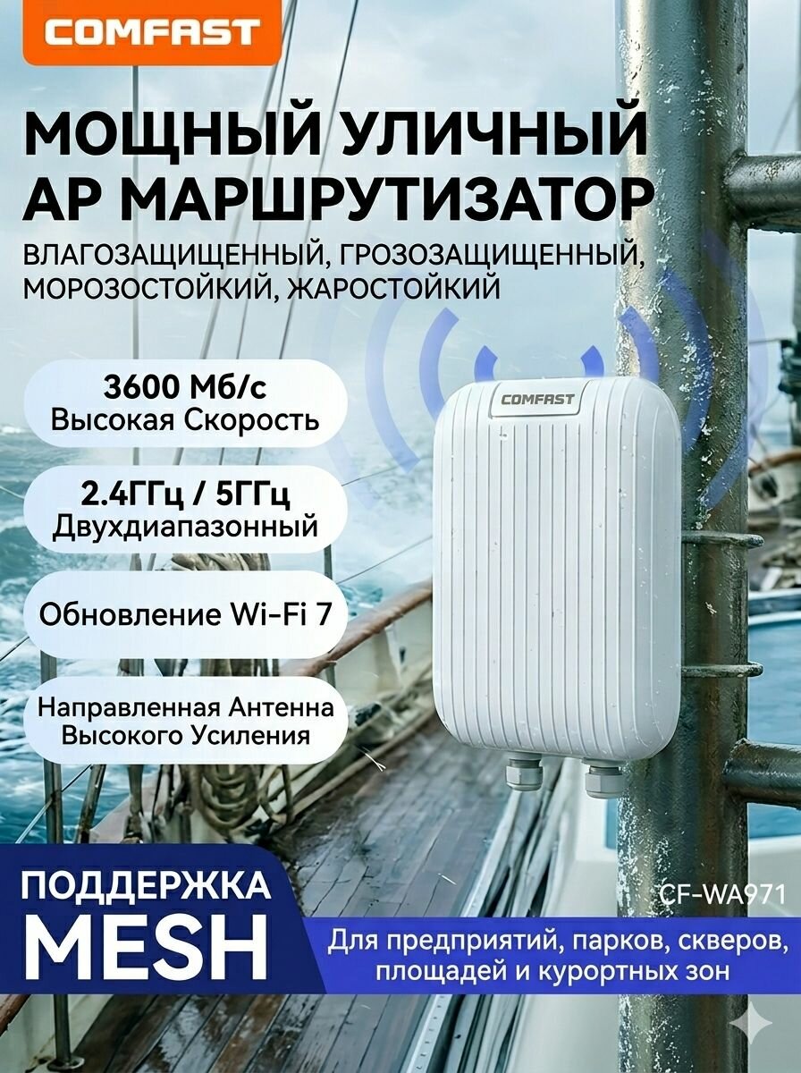 Внешняя точка доступа Wi-Fi 7 COMFAST CF-WA971 BE3600 мощная уличная AP с поддержкой Mesh и IP67 1-pack