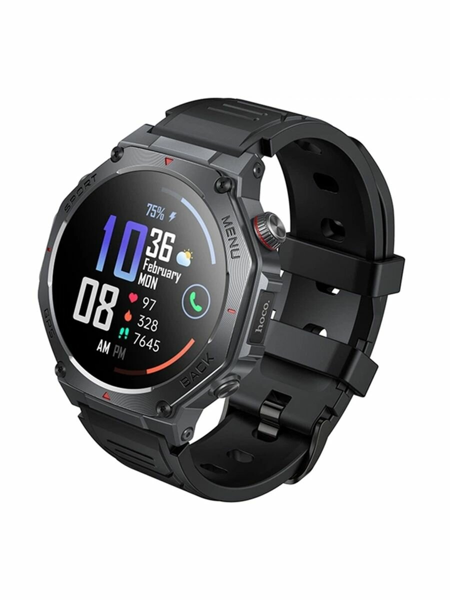 Смарт-часы круглые тактические Hoco Y37 AMOLED с GPS и компасом (1.43", 466x466, BT 5.3, 520 мАч)