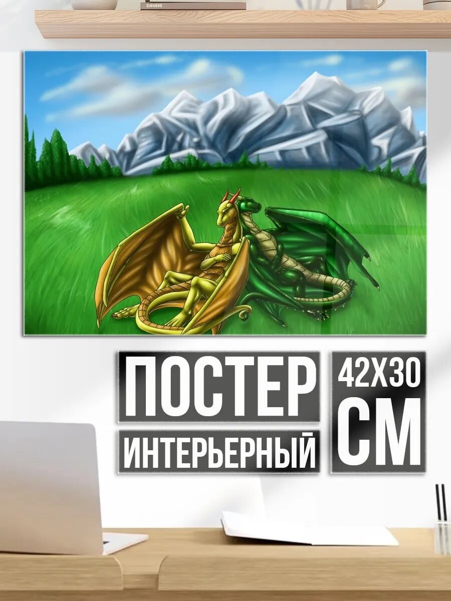 Плакат постер Два дракона в поле