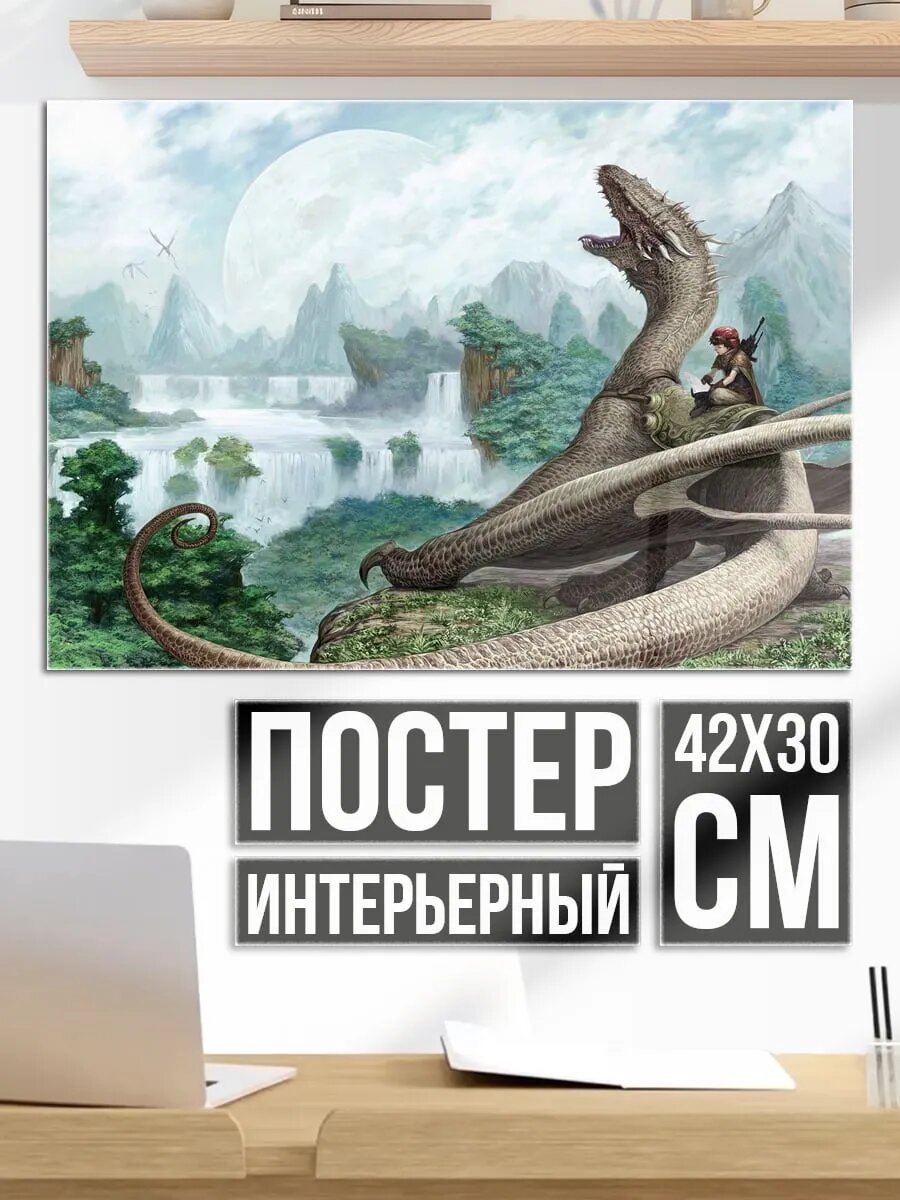 Плакат постер дракон и всадник