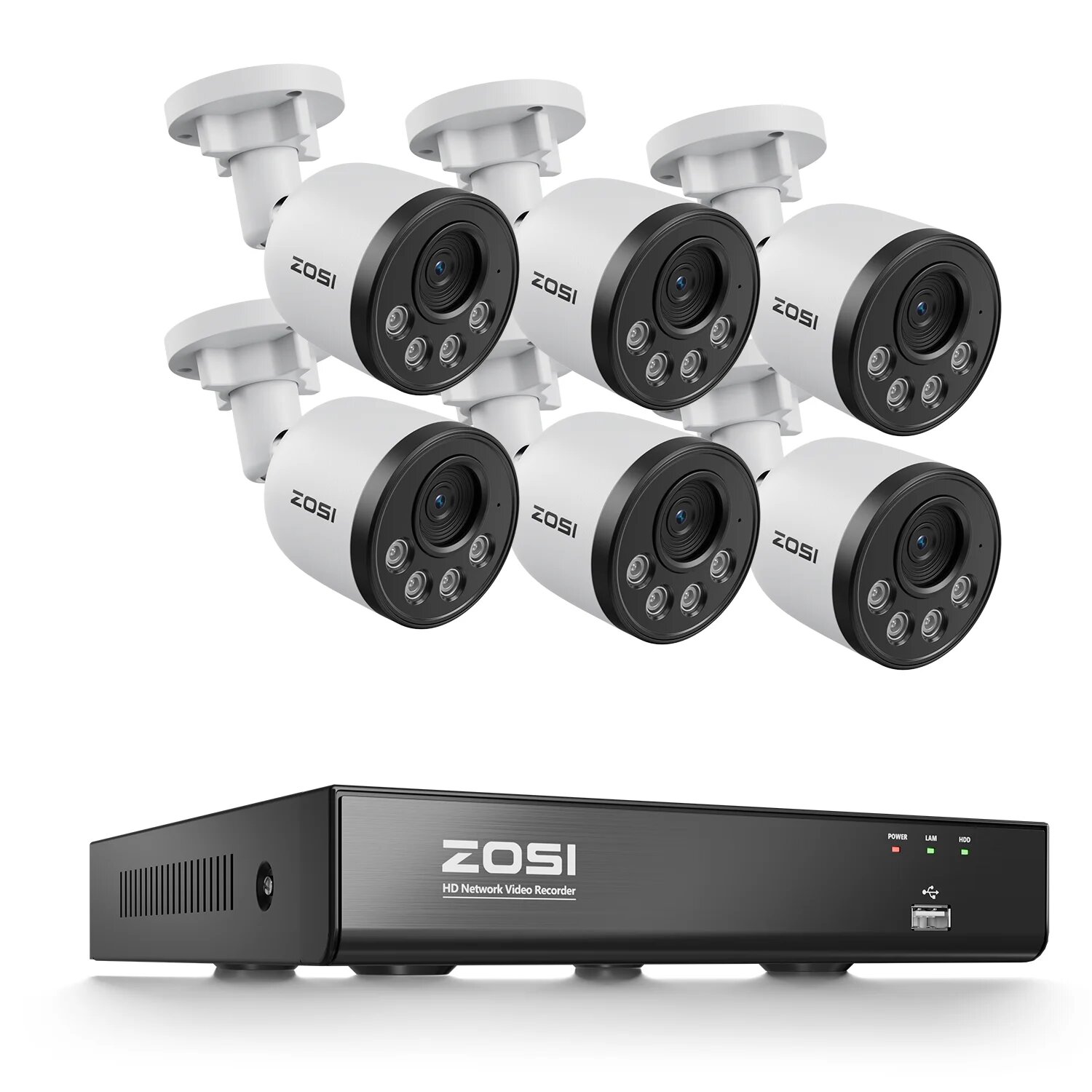 Система безопасности с камерами наблюдения ZOSI 4K PoE NVR с камерами PoE 8MP, стойкими к погодным условиям, проводными, H.265+ 4K/8MP 8-канальный цктв-рекордер для домашнего наблюдения 24/7