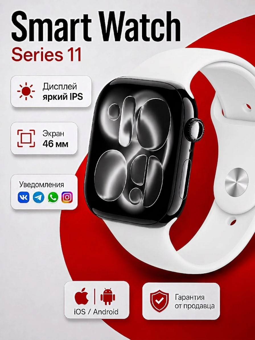 Смарт-часы Series 11 Smart Watch, Беспроводная зарядка, Белые