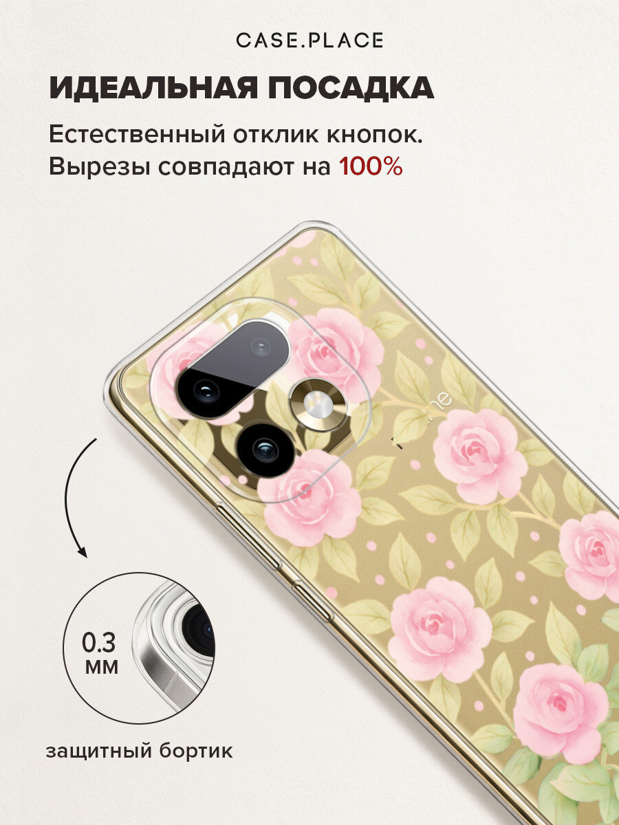 Чехол на Realme 16 Pro+ / Реалми 16 Про+ с принтом Акварельные розовые розы — фото 1