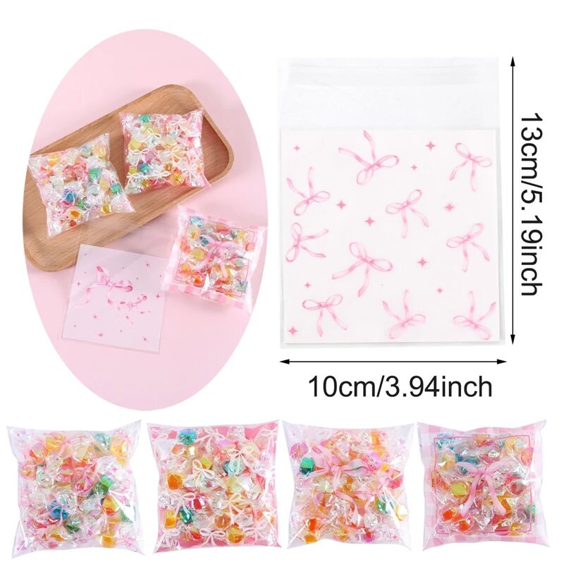 Розовые самоклеящиеся подарочные пакеты с бантом 2, 50pcs