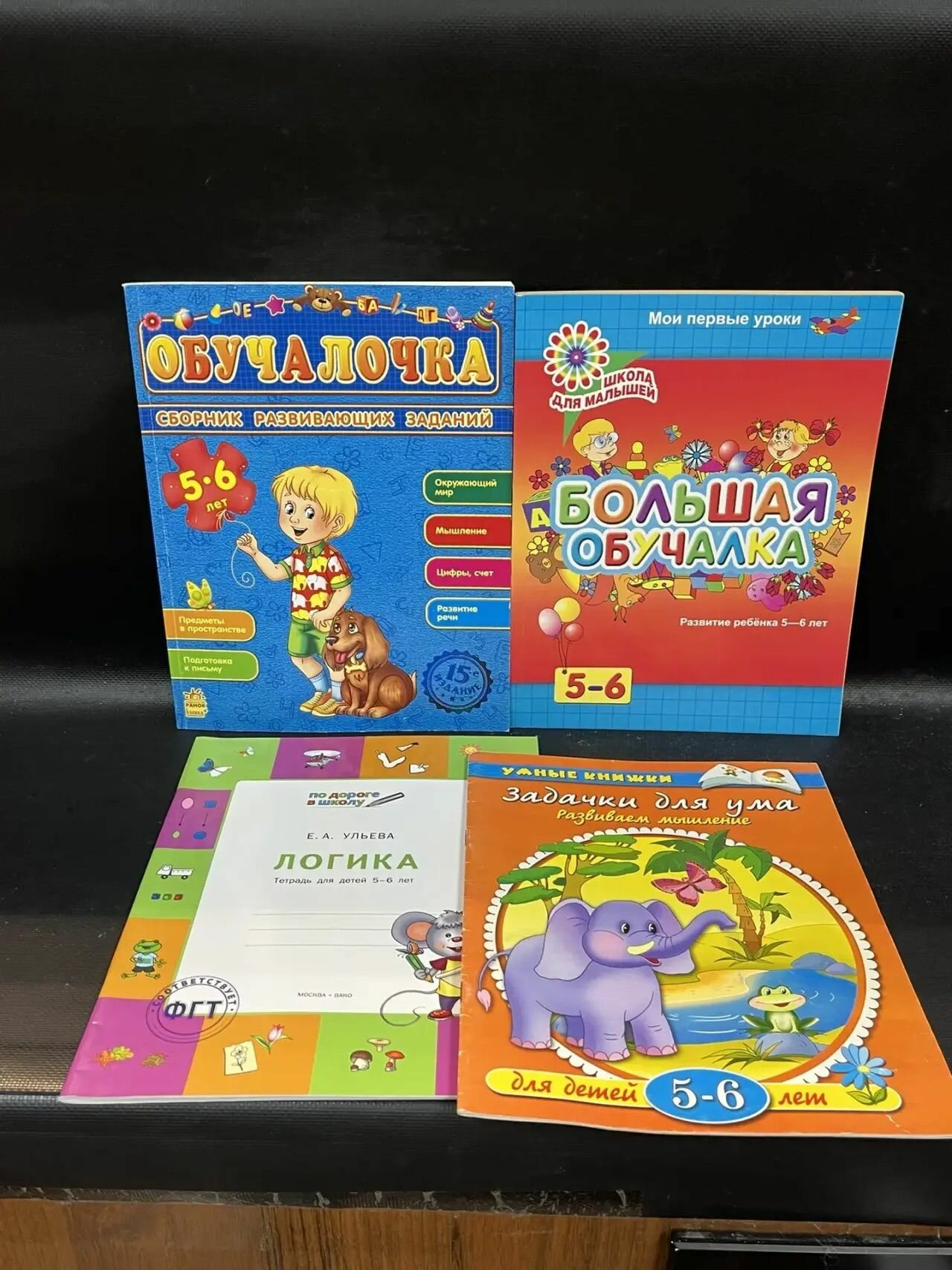 Развивающий набор пособий для подготовки к школе 5-6 лет, 4 шт (Обучалочка, Большая обучалка, Логика Ульева, Задачки для ума)