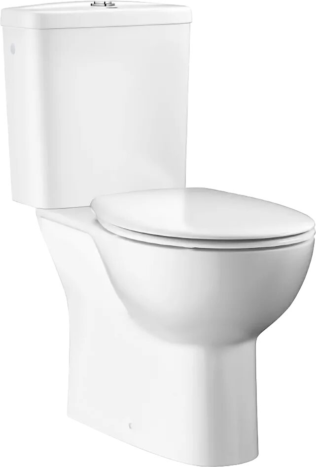 Унитаз-компакт напольный Grohe Bau Ceramic 39349000 39437000 безободковый, антивсплеск, фарфоровый, белый, матовый, овальный, с боковым подводом воды, сиденье для унитаза в комплекте
