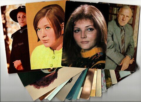№128 Открытки Артисты и актёры СССР 1970–1980-е г. 25 штук. Цветные, чистые, без повторов