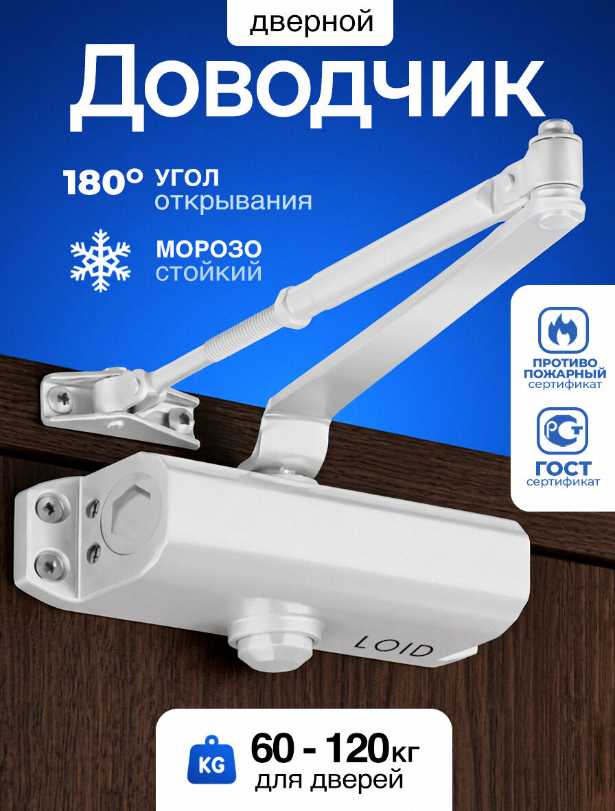 Доводчик дверной морозостойкий Loid 401 White белый, от 60 до 120 кг, уличный