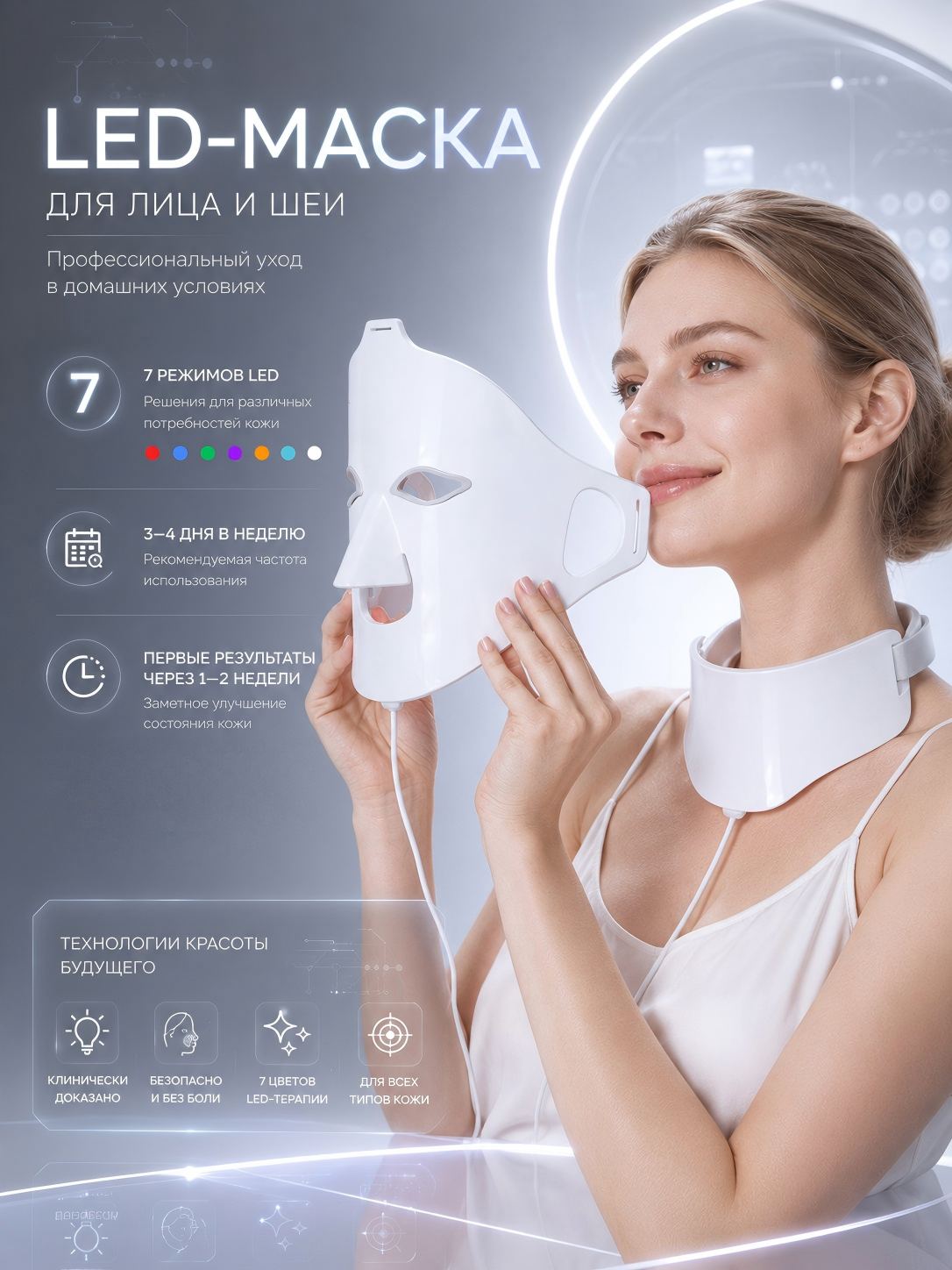 Светодиодная маска для красоты лица и шеи, профессиональное домашнее косметическое оборудование