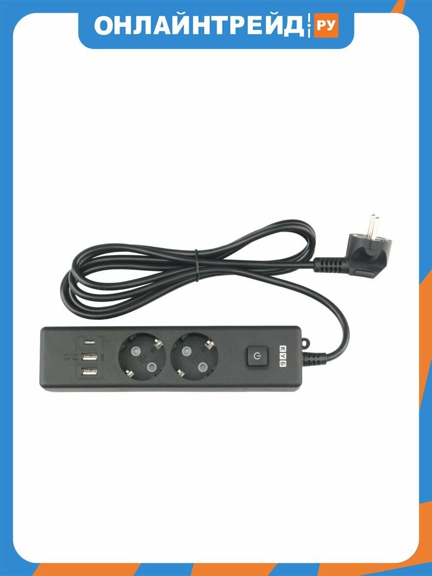 Сетевой удлинитель с USB Power Cube PowerCube, 2 розетки с заземлением, с выключателем, 3USB, 3500 Вт, 16А, 1.9 м, 3*1,0 (черный)