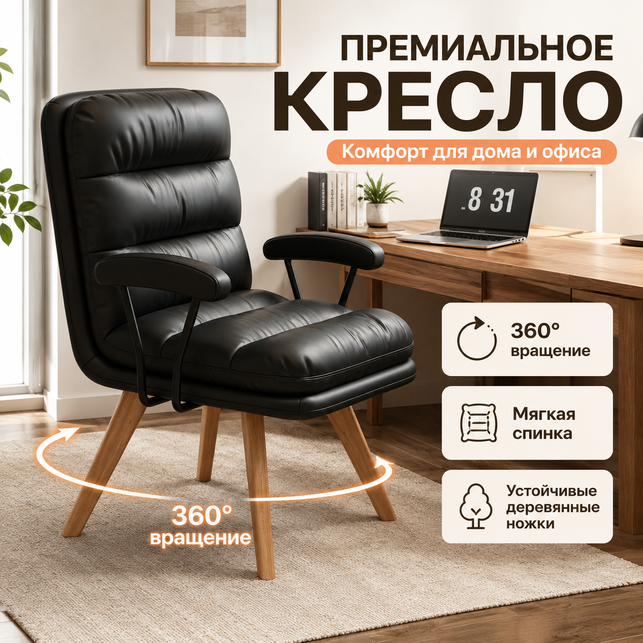 Ретро вращающееся кресло, компьютерное кресло, рабочее кресло в спальне, черная масляная восковая кожа
