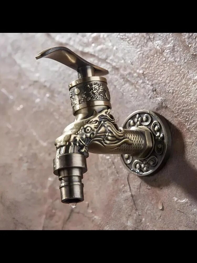 Кран водоразборный на 1/2" ретро дизайн под бронзу, флажок, латунь, 100 мм — фото 1