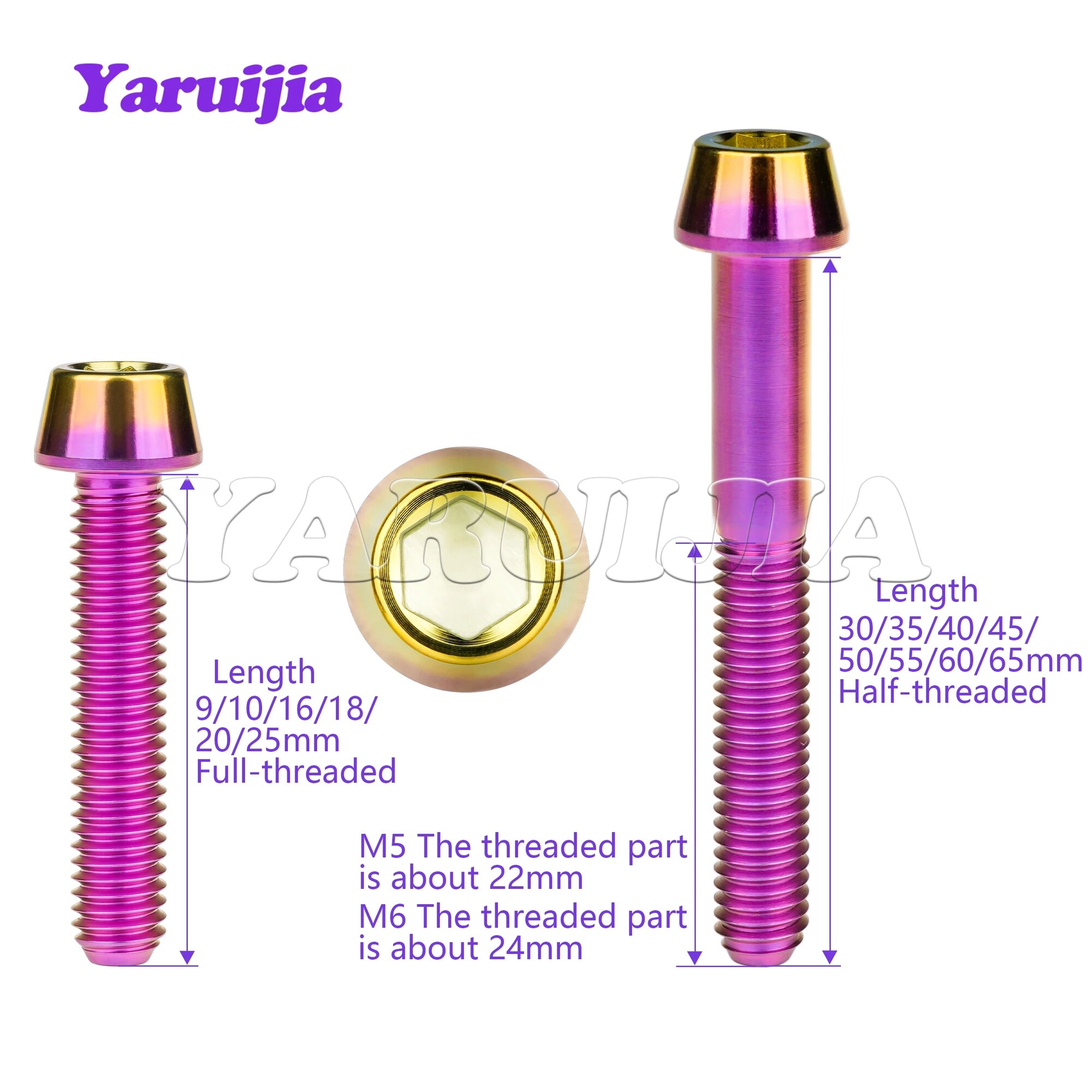 Yaruijia титановые болты M5/M6x9~65 мм для велосипедов M5, Purple Gold, 30mm