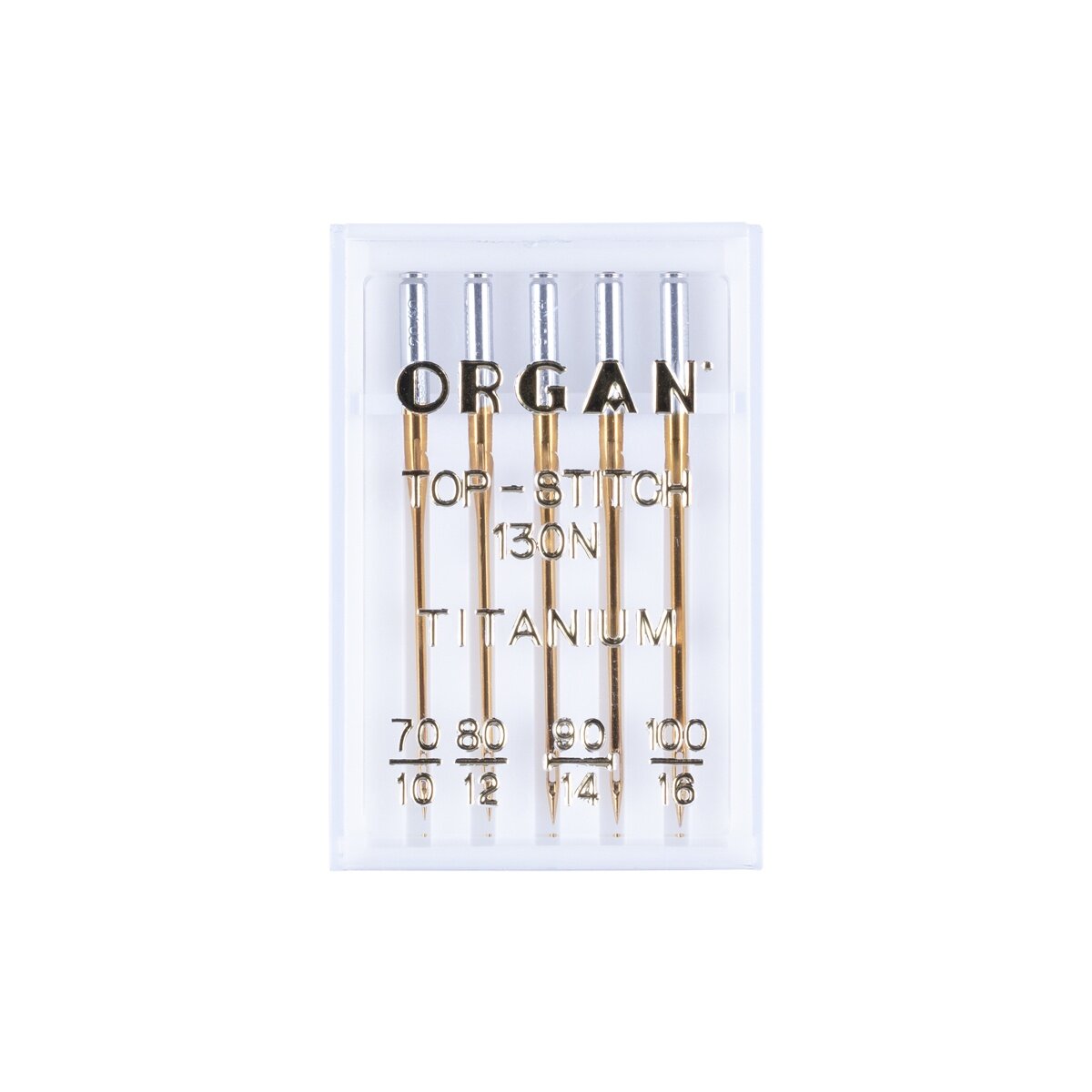 Иглы ORGAN "Top-Stitch", Titanium, для бытовых швейных машин, 5616100, ассорти, в пенале, 5 шт