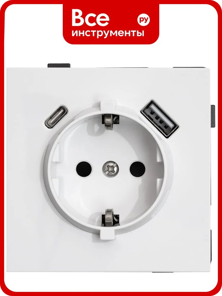 Одноместная USB/TYPE-C розетка ALTECH ENCORE 1SUCW скрытого монтажа с заземлением и шторками белая быстрая зарядка механизм 07346
