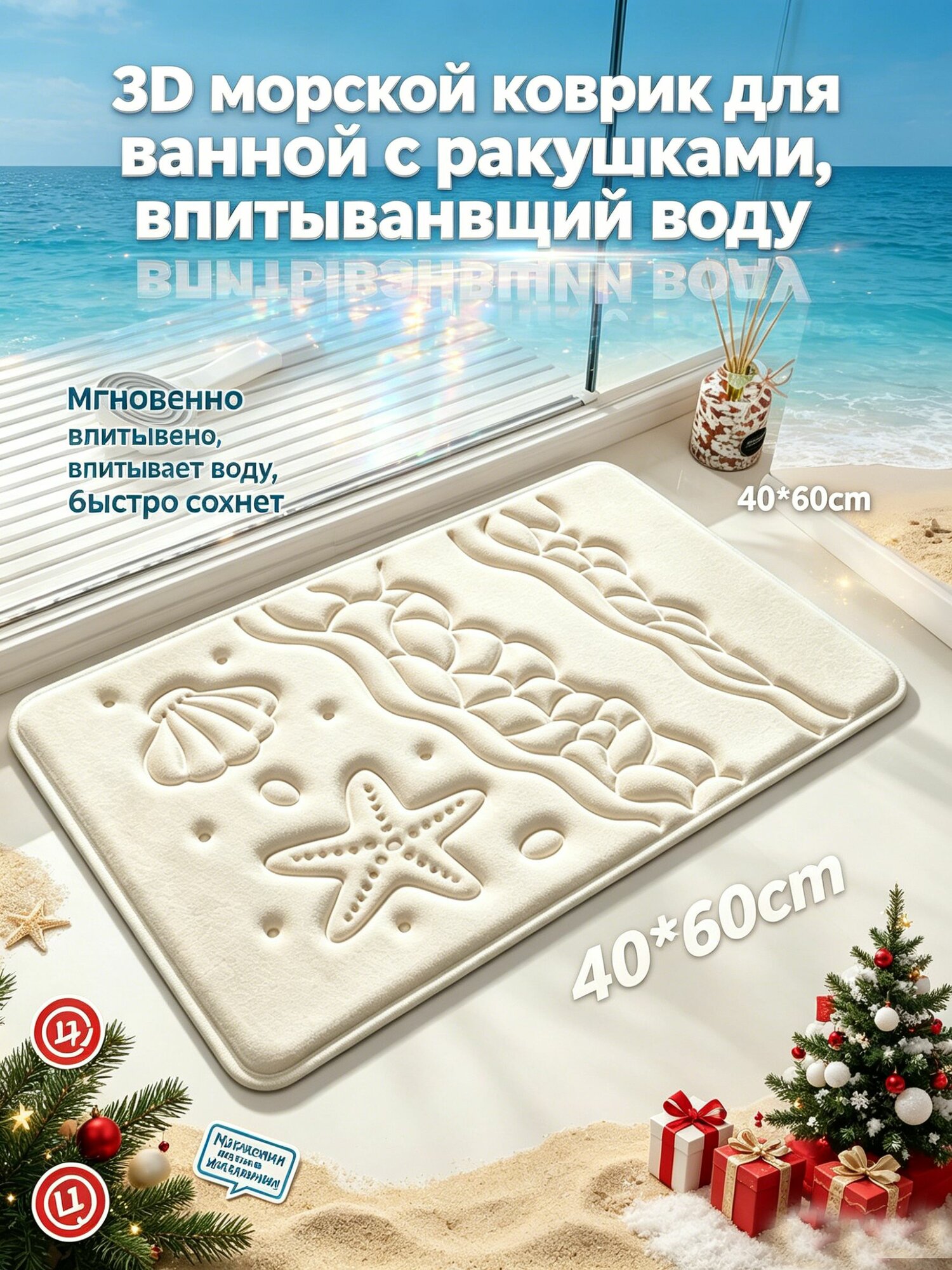 Коврик для ванной 3D ковровая дорожка для ванной 60x40 см