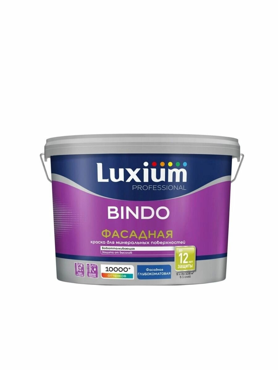 Краска для минеральных поверхностей Luxium Professional Bindo Фасадная BW 9 л.