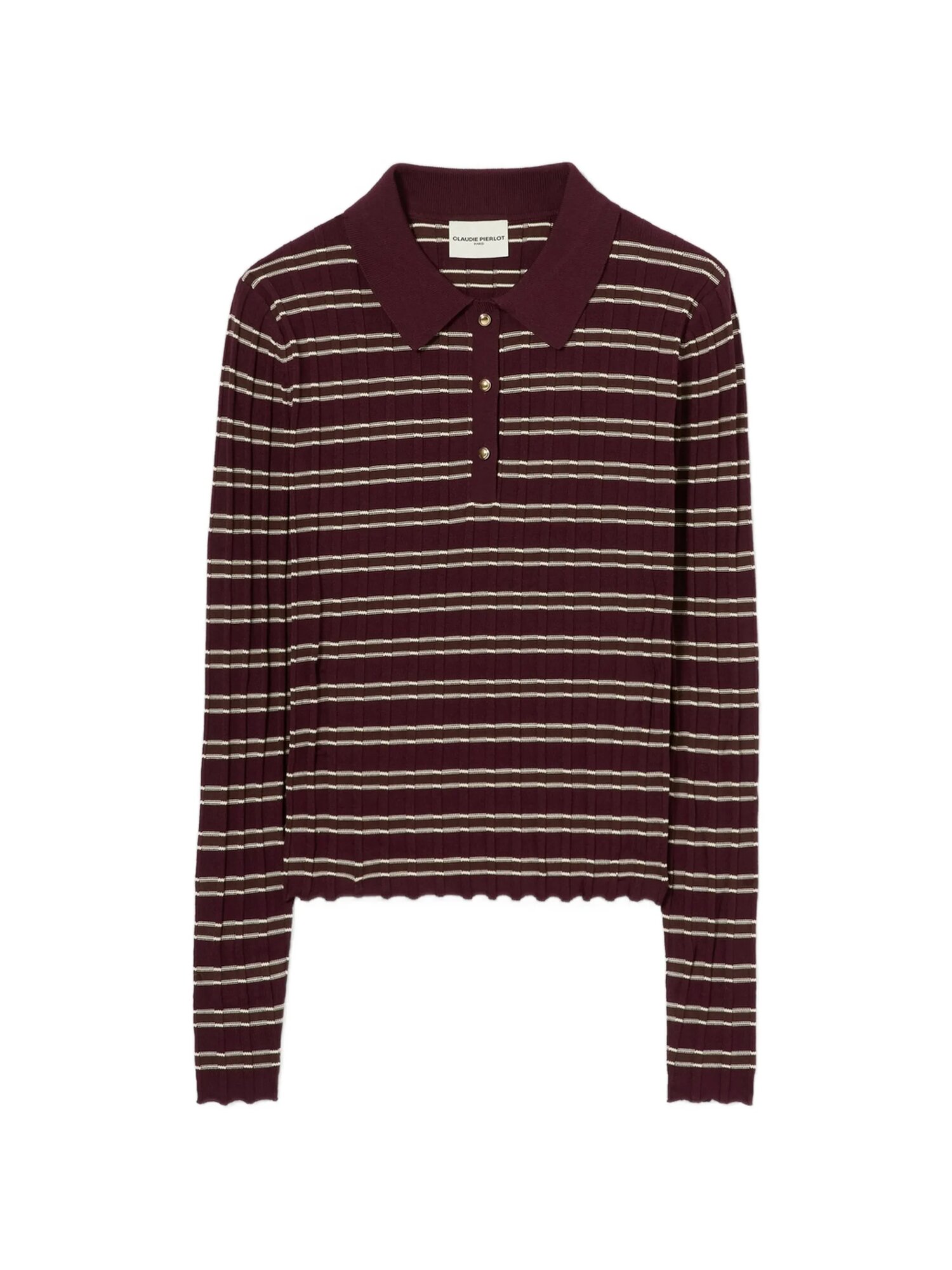 Топ Striped ribbed-knit polo top