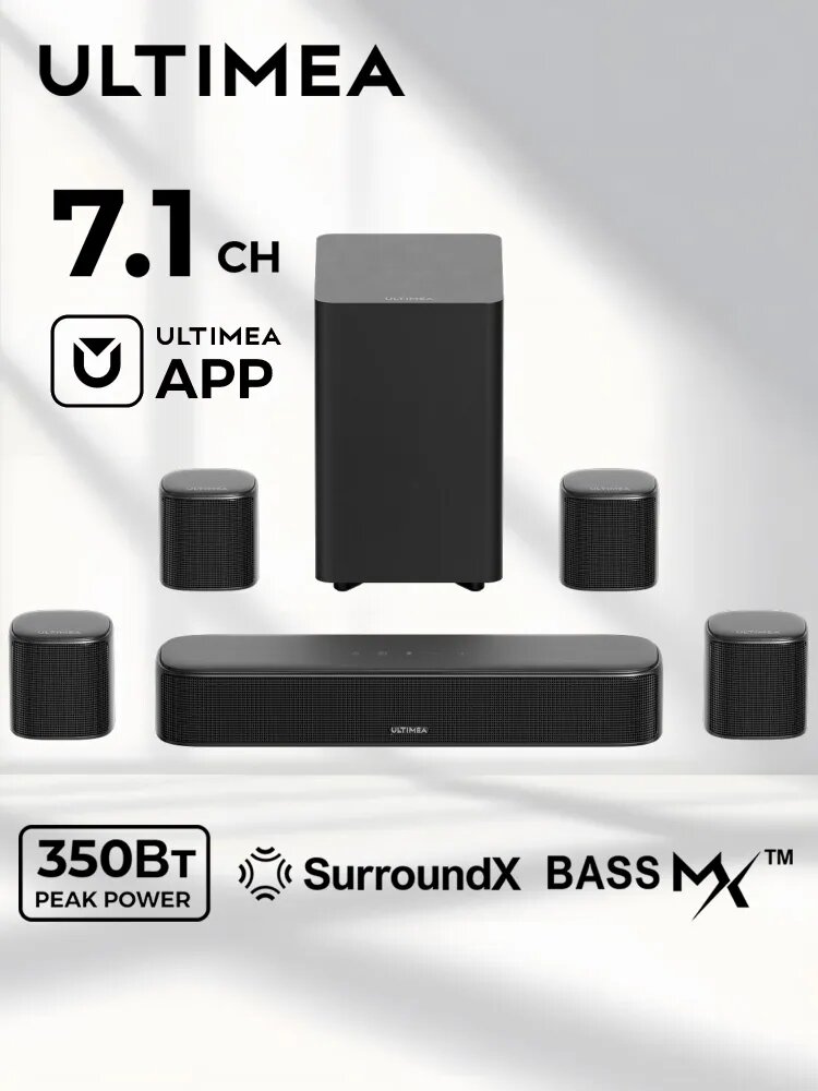 Саундбар для телевизора с сабвуфером ULTIMEA Aura S4T, 7.1, 350W, домашний кинотеатр, 4 тыловых динамика, объемный звук, HDMI ARC, Bluetooth 6.0