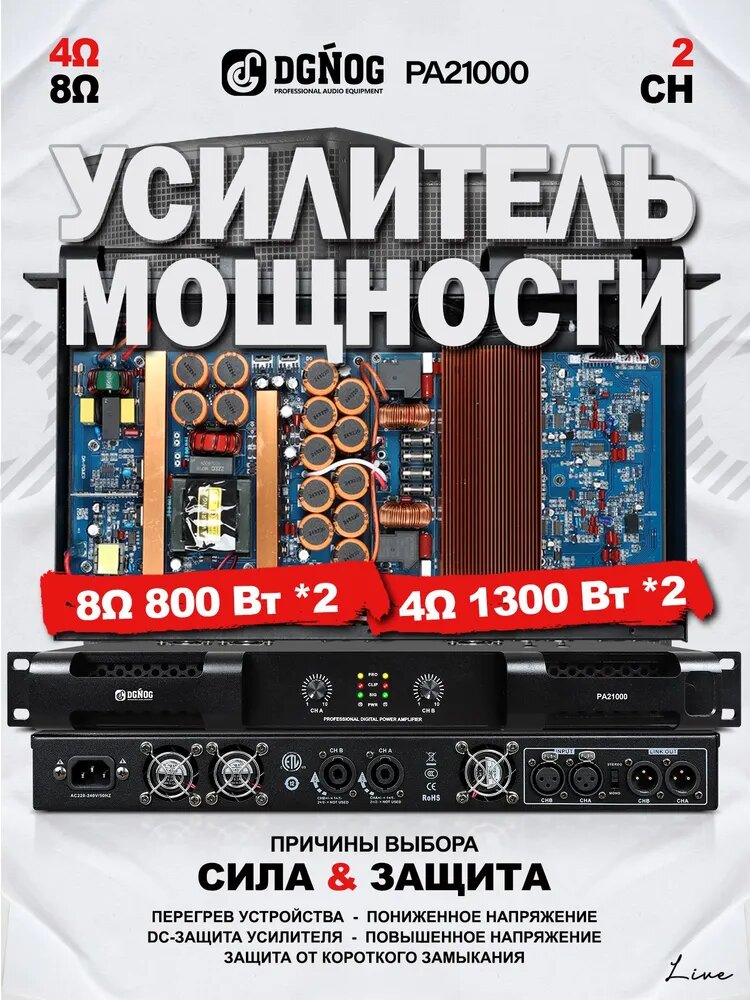Эффектный процессор Усилитель мощности DGNOG PA21000 HIFI Профессиональный усилитель
