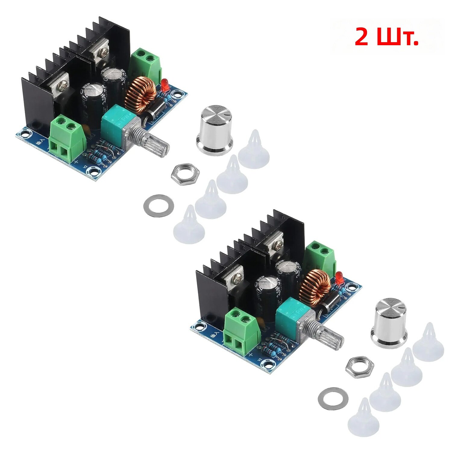 Понижающий преобразователь DC-DC XH-M401 8A 200W на XL4016E1, PWM регулируемый 4-40В в 1.25-36В, 2 шт.