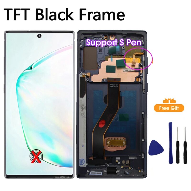 AMOLED-дисплей Для Samsung Note 10 Plus N975F С Сенсорным Экраном Черный, TFT Black Frame