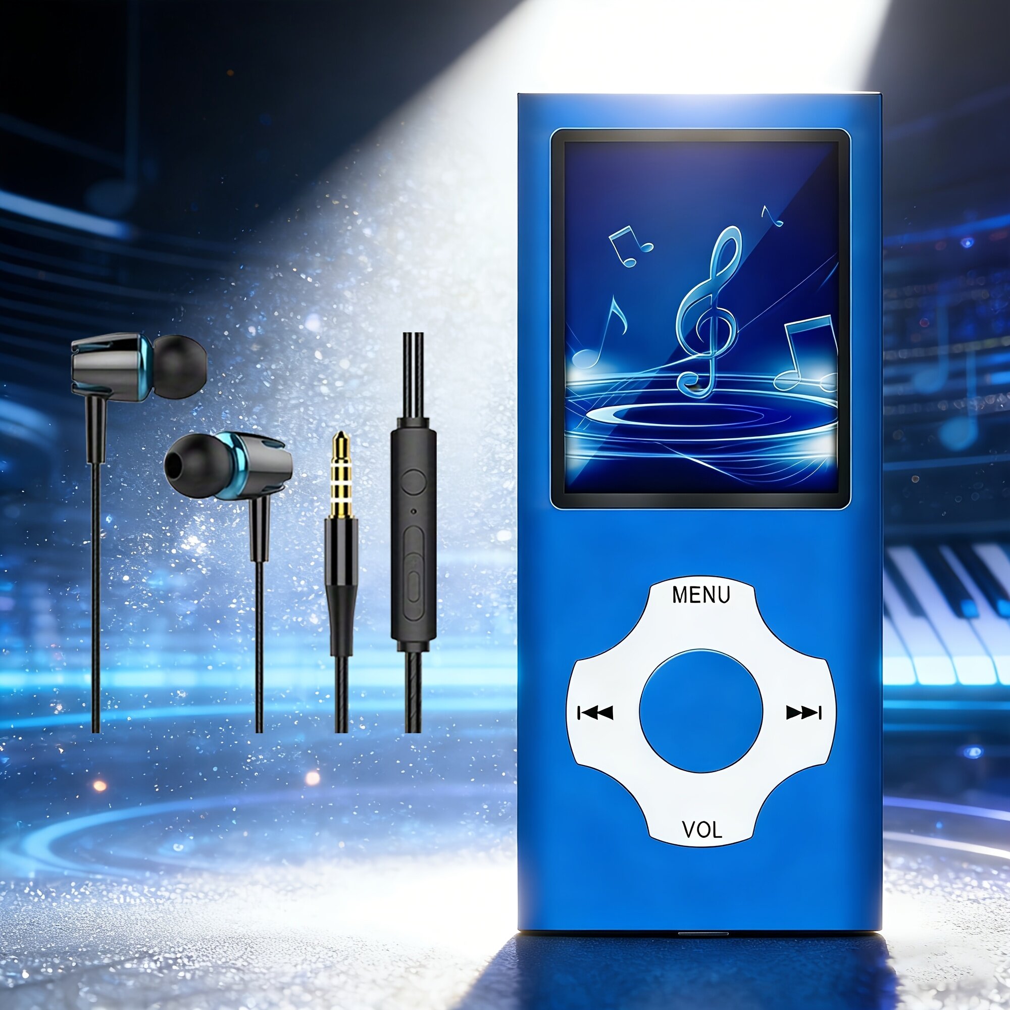 MP3/MP4 плеер с высококачественными проводными наушниками, 1,8-дюймовый LED экран, поддержка видео, записи и электронных книг, аккумулятор большой емкости, синий