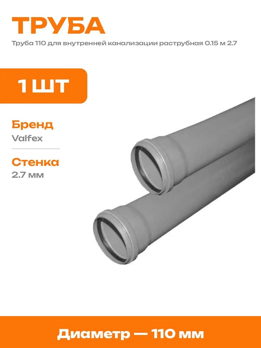 Труба BASE 110 мм для внутренней канализации раструб 0.15 м