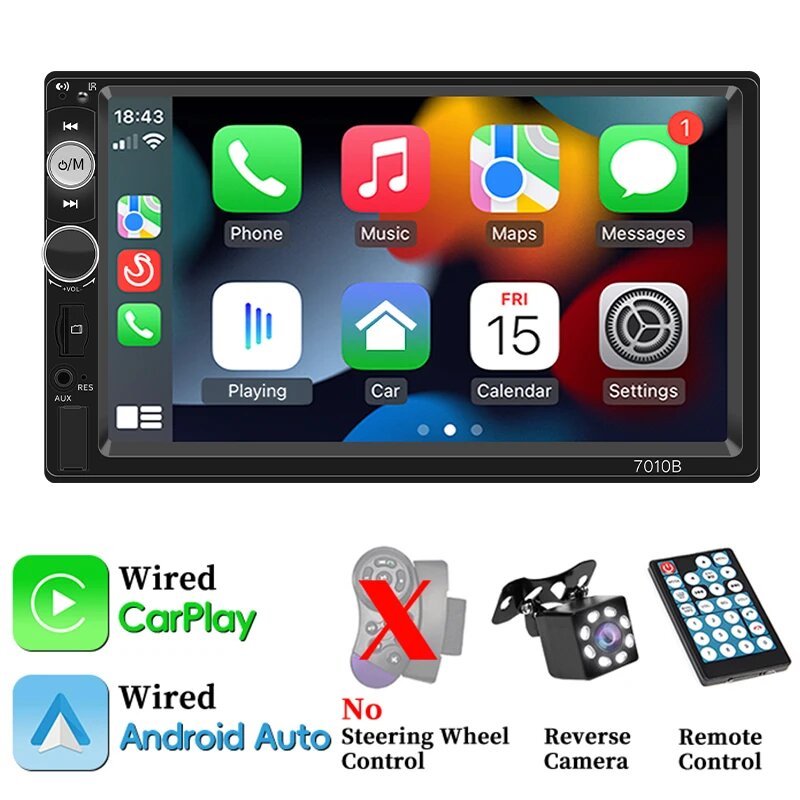 Автомагнитола HIPPCRON 7 Дюймов, 2DIN, HD Сенсорный Экран, MP5-плеер, Bluetooth, Radio C with Cam