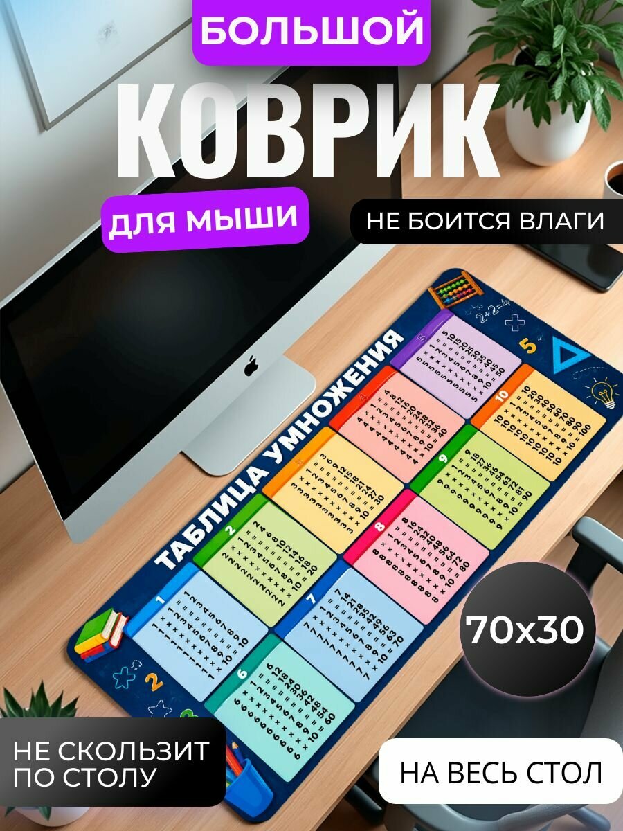 Коврик для мышки большой, игровой "Шпаргалка. Таблица умножения." , 70x30 см