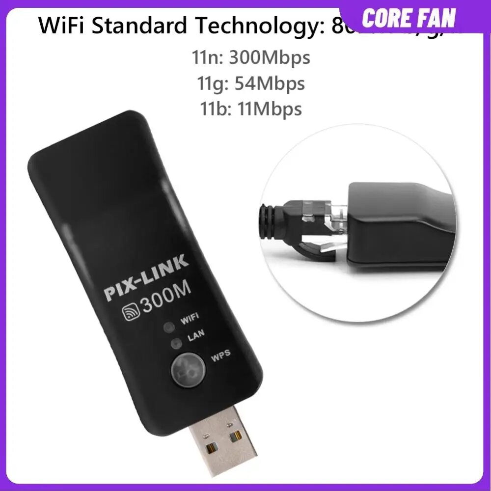 Сетевая карта RJ45 WPS, ретранслятор, точка доступа, многофункциональный Wi-Fi адаптер, беспроводной приемник 300 Мбит/с, USB Wi-Fi адаптер для ТВ