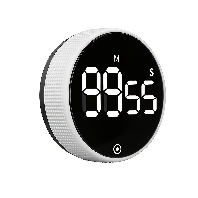 Магнитный кухонный таймер с большим LED-дисплеем, отсчет и обратный отсчет, будильник, 3 уровня громкости, 3 предустановленных времени (5/15/25 мин), поворотный механизм, белый