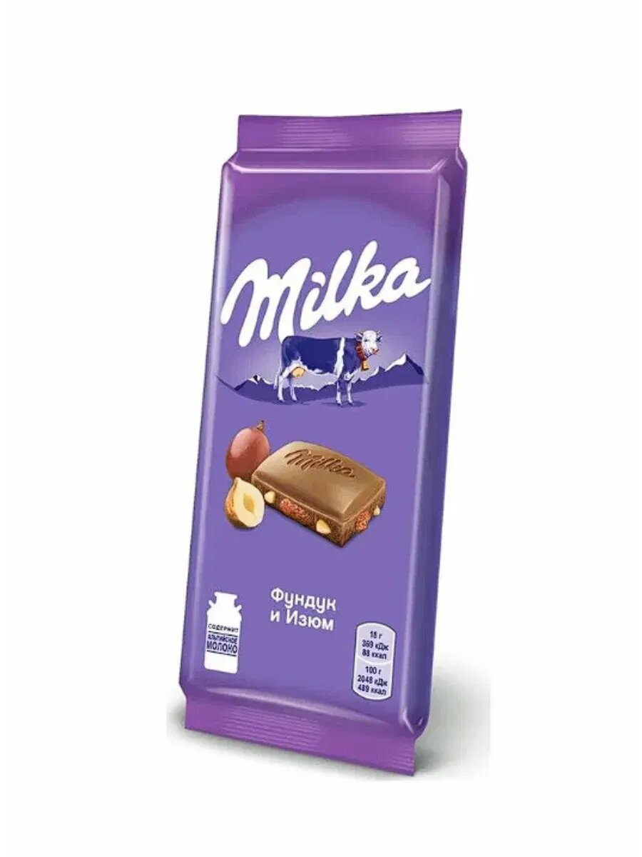 Milka Шоколад молочный Фундук и Изюм, 80 г