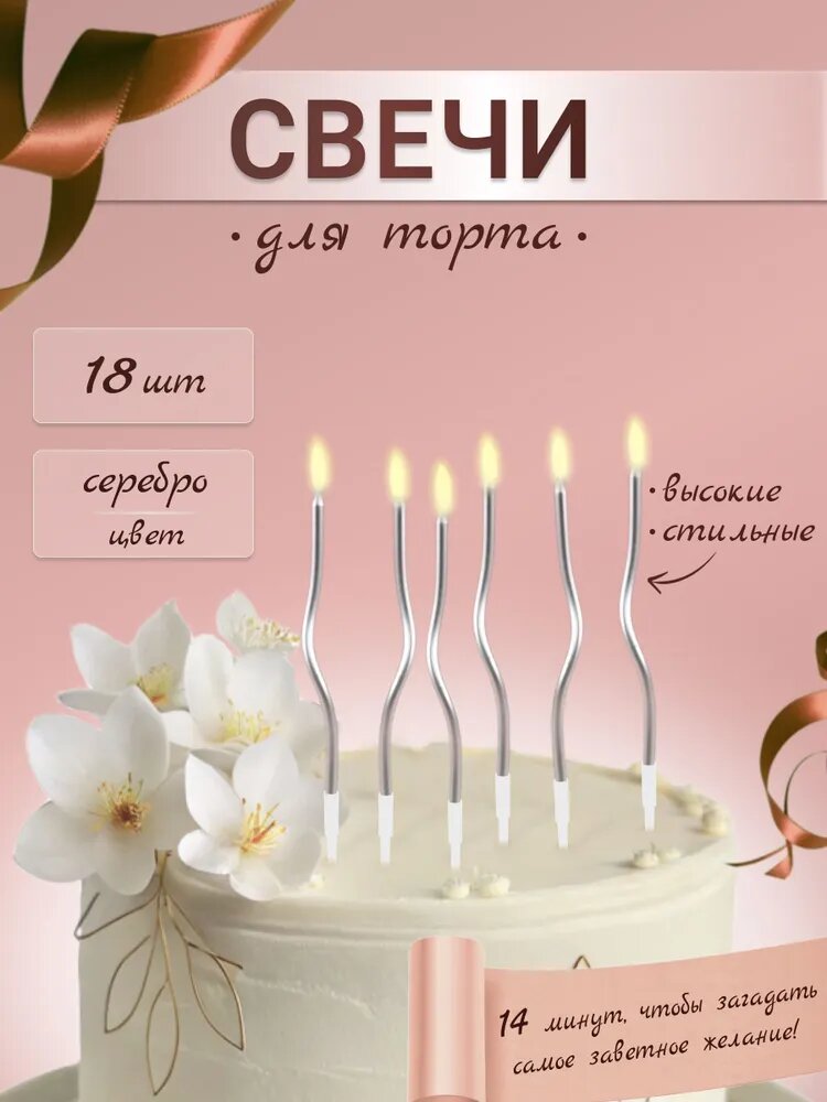 Свечи для торта серебро 18шт