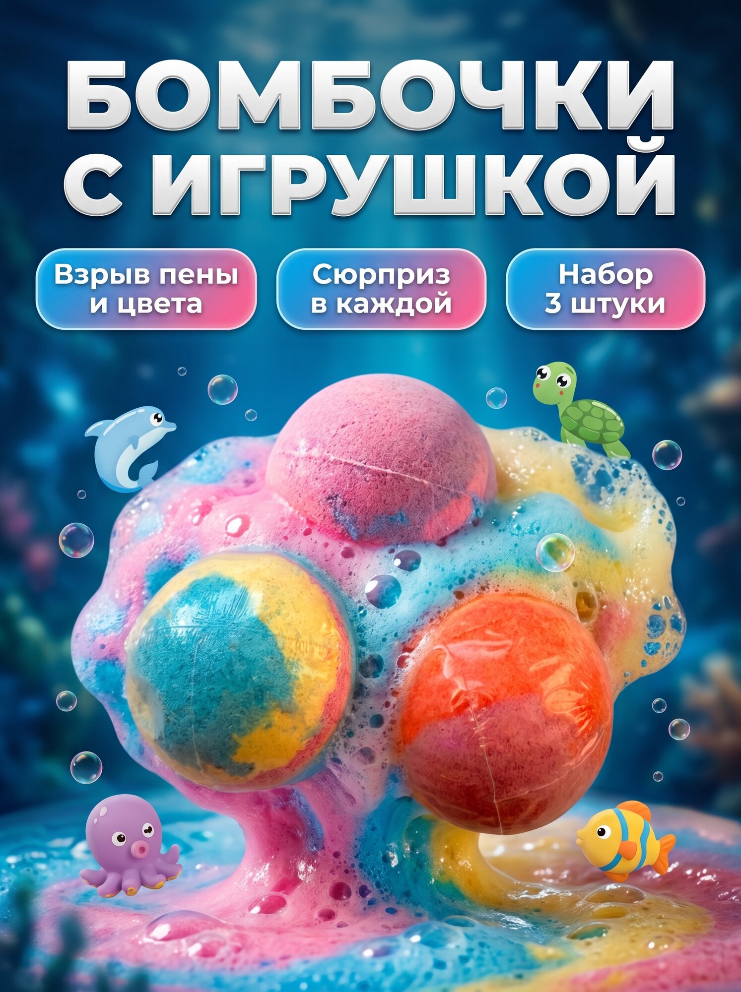 Бомбочки для ванны с игрушкой внутри 3шт тренд 2026 вирусные