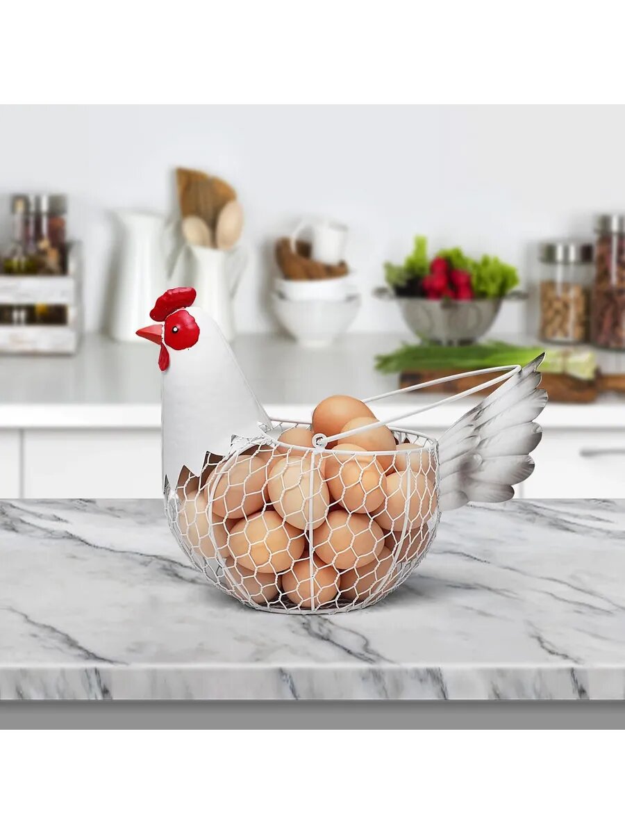 Белая металлическая корзина для яиц из проволочной сетки