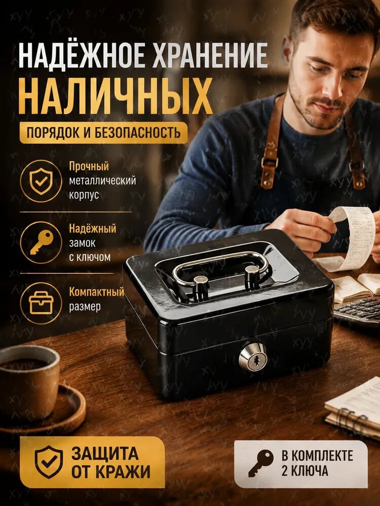 Ящик для денег, коробка для ценностей, мини сейф для хранения документов, шкатулка с замком и ключом 11.5*8.5*6cm